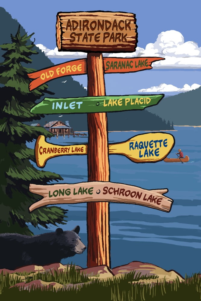 Adirondack State Park, New York, Destination Signpost (24x36 Giclee ...