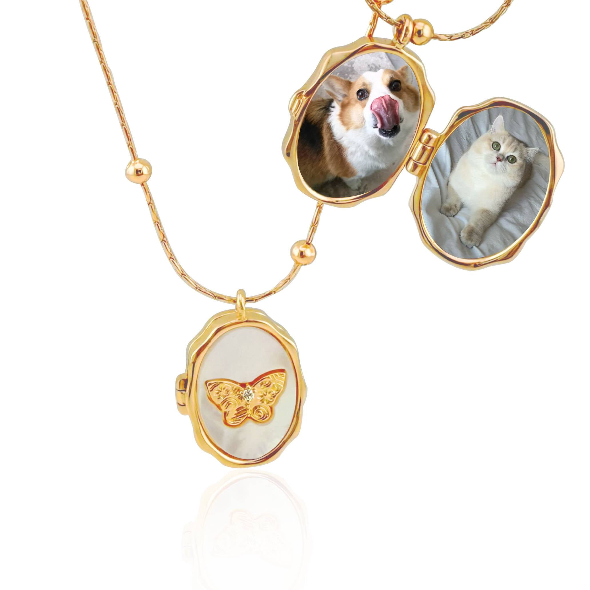 AditiGarden Dainty Custom Photo Locket Necklace, Butterfly Shell Charm ...