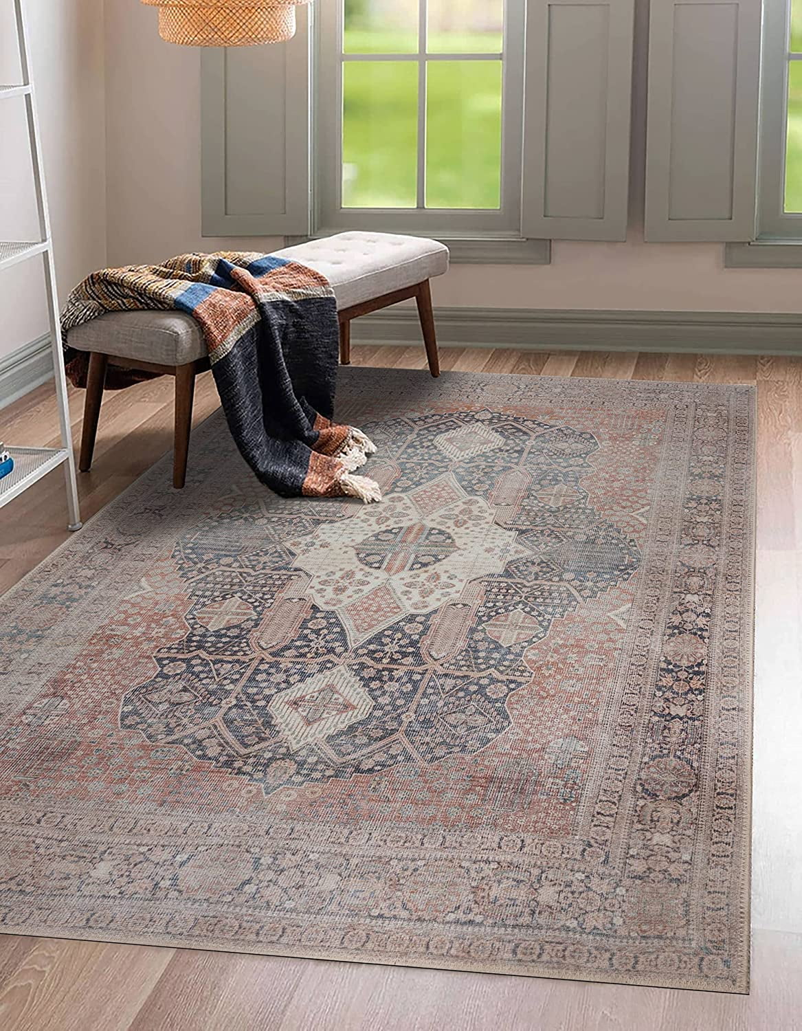 Adiva Rugs Machine Washable Area Rug with Non Slip Backing for Living ...