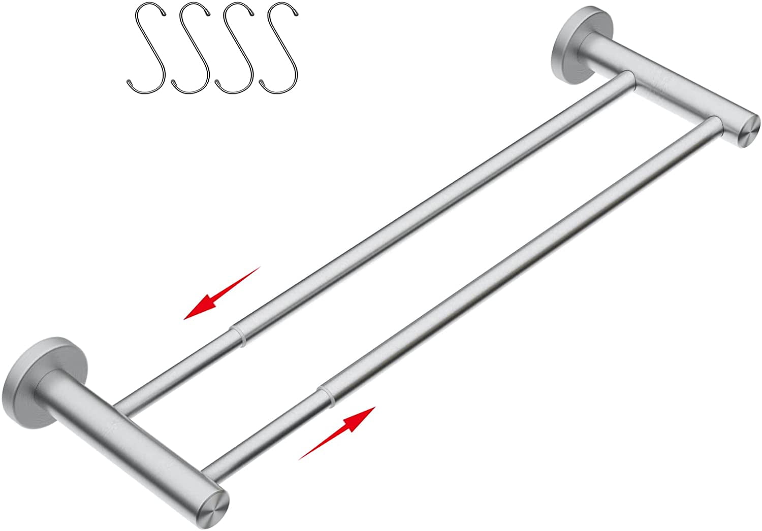 Adjustable 16 to 27.6 Inch Double Bath Towel Bar, ZUEXT Bright Finished ...