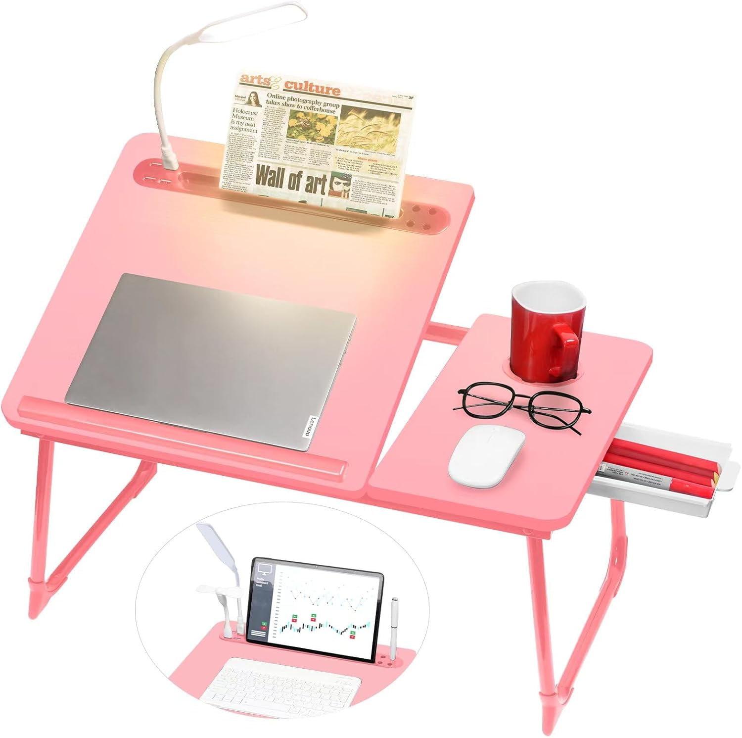 Adjustable 17in Laptop Desk with Light, USB Port, iPad Holder, Drawer ...
