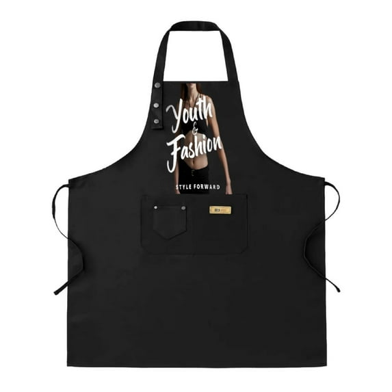 Adjustable 2-Pack Bib Apron Set with Stylish Graphic Design Front Pocket and Neck Strap ...