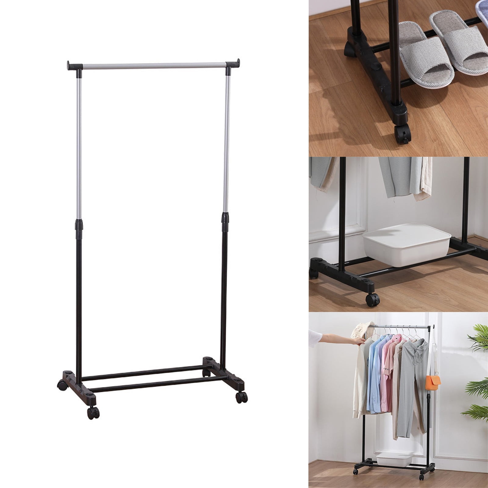 Adjustable 2-Rod Garment Rack - Rolling Clothes Organizer - Black And ...