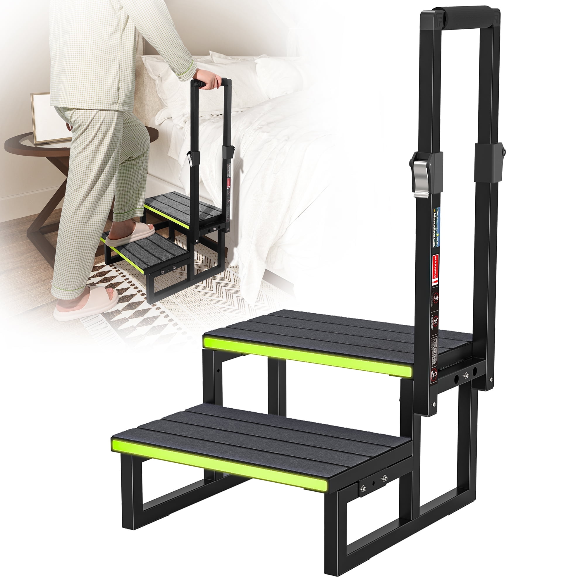 Adjustable 2-Step Aluminum Step Stool with Handrail, 26"–40" Height ...