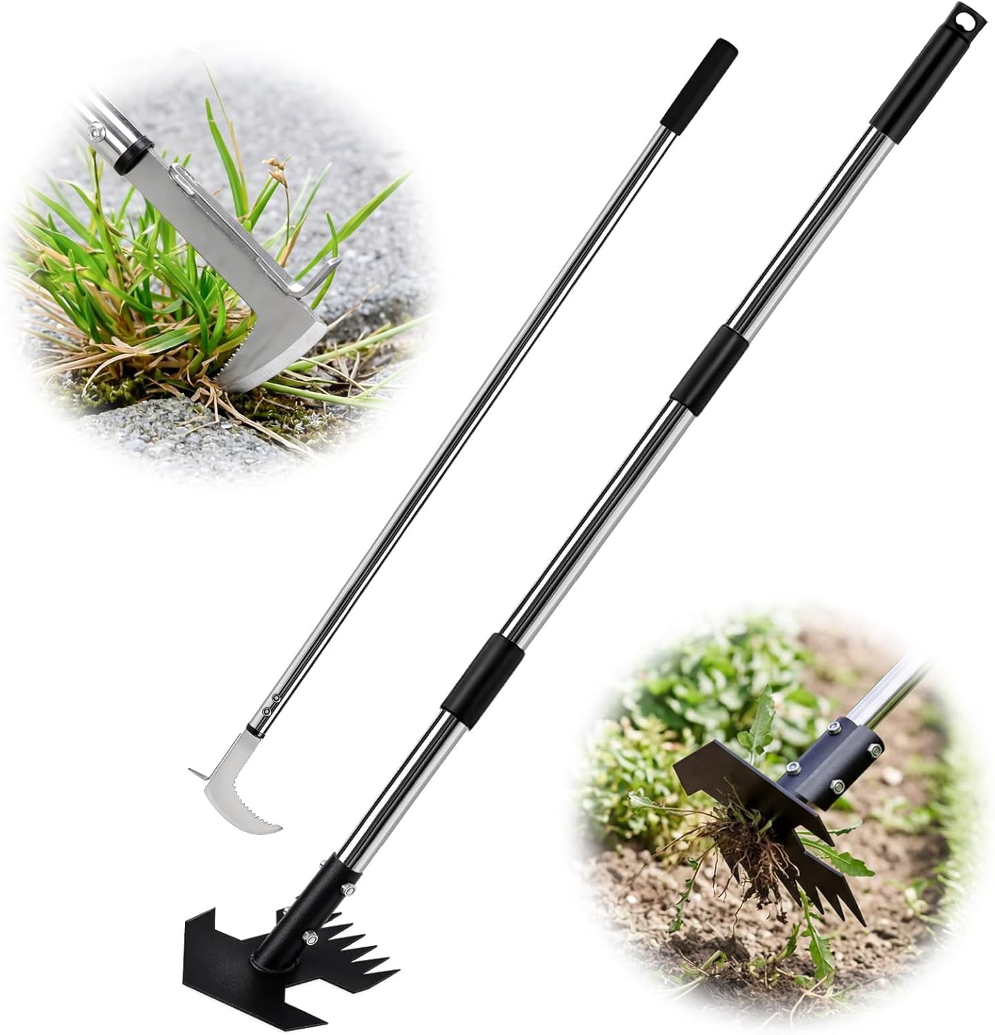 Adjustable 2-in-1 Garden Hoe with Rake & L-Shaped Crack Weeder Set ...