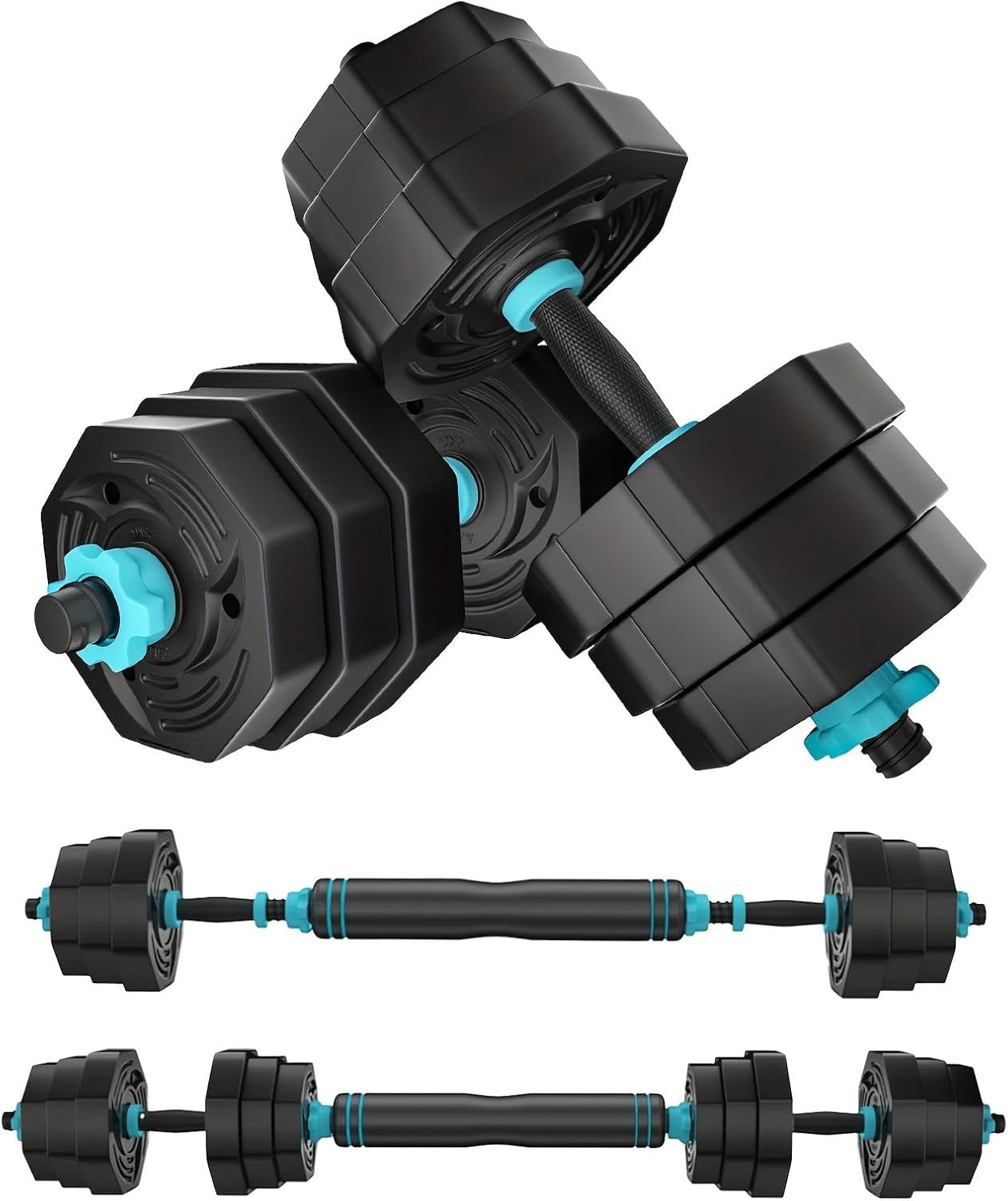 Adjustable 20KG Dumbbell 3 in 1 Weight Set with Connecting Rod,Barbell ...