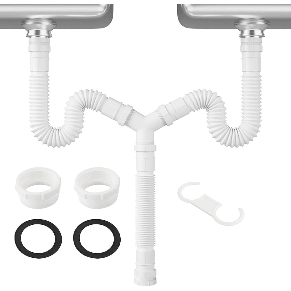 Adjustable 20cm-80cm Double Sink Drain Kit: Flexible G1-1/2 & G1-1/4 ...