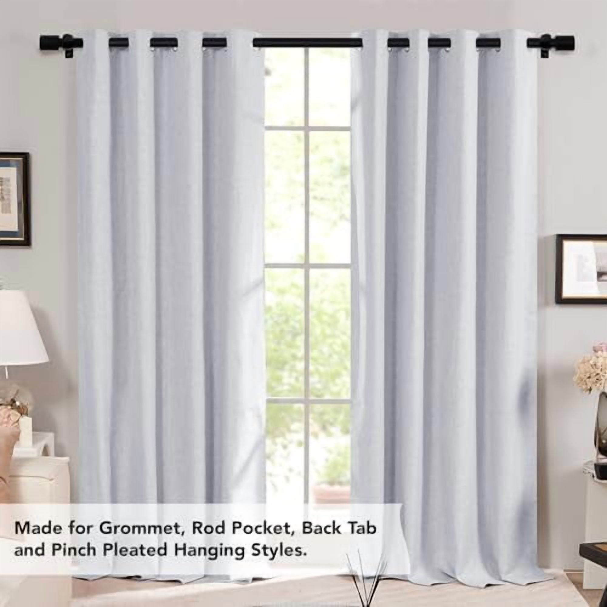 Adjustable 3/4 Inch Diameter Curtain Rod 48‑84 Inch with Black Finish ...