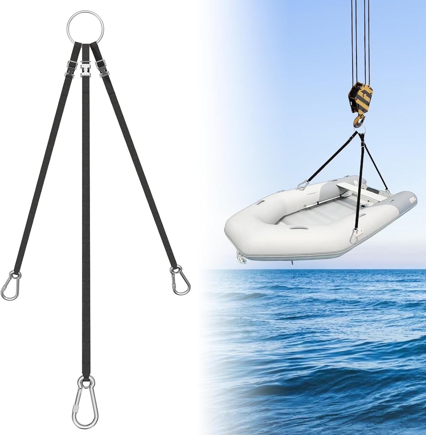 Adjustable 3 Leg Inflatable Dinghy Boat Lift Slings, with Locking ...