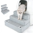Adjustable 3 Steps Litter Box Ramp with Detachable Litter Trapper,Non ...