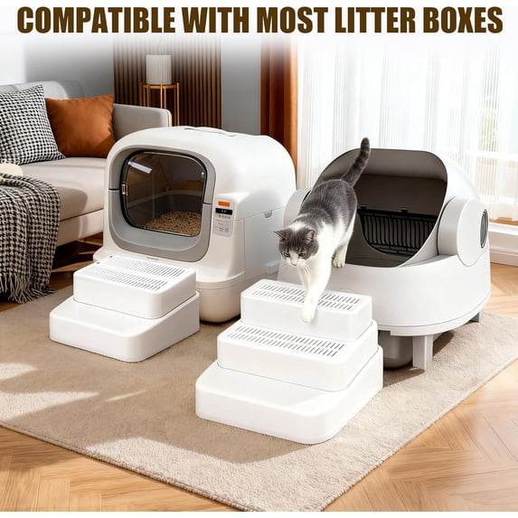 Adjustable 3 Steps Litter Box Ramp with Litter Mat, Cat Litter Box Step ...