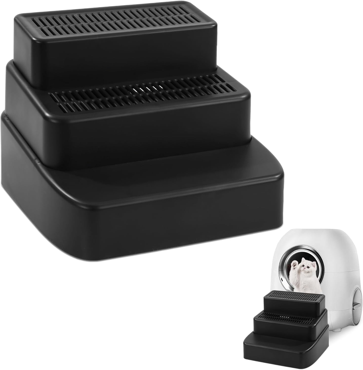 Adjustable 3 Steps Litter Box Ramp with Filter Function, Detachable ...