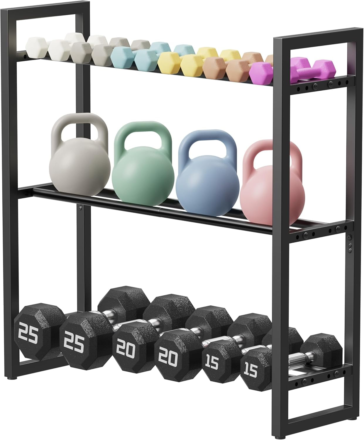 Adjustable 3-Tier Dumbbell Rack – Heavy-Duty Metal Weight Storage Stand ...