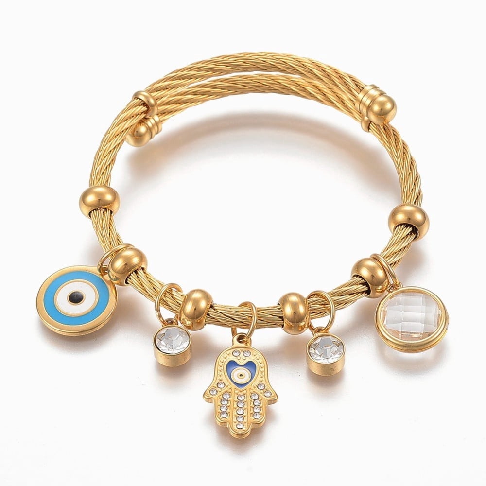 Adjustable 304 Stainless Steel Charm Bangles with Enamel Glass and ...