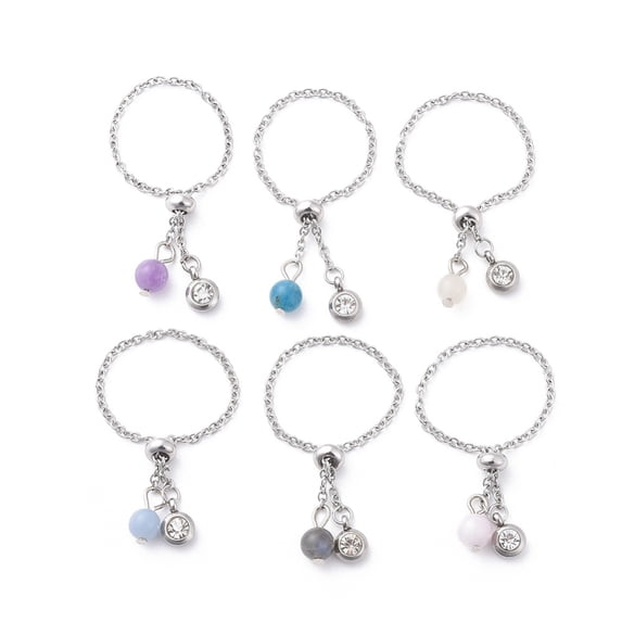 Adjustable 304 Stainless Steel Finger Rings Slider Rings with Natural ...
