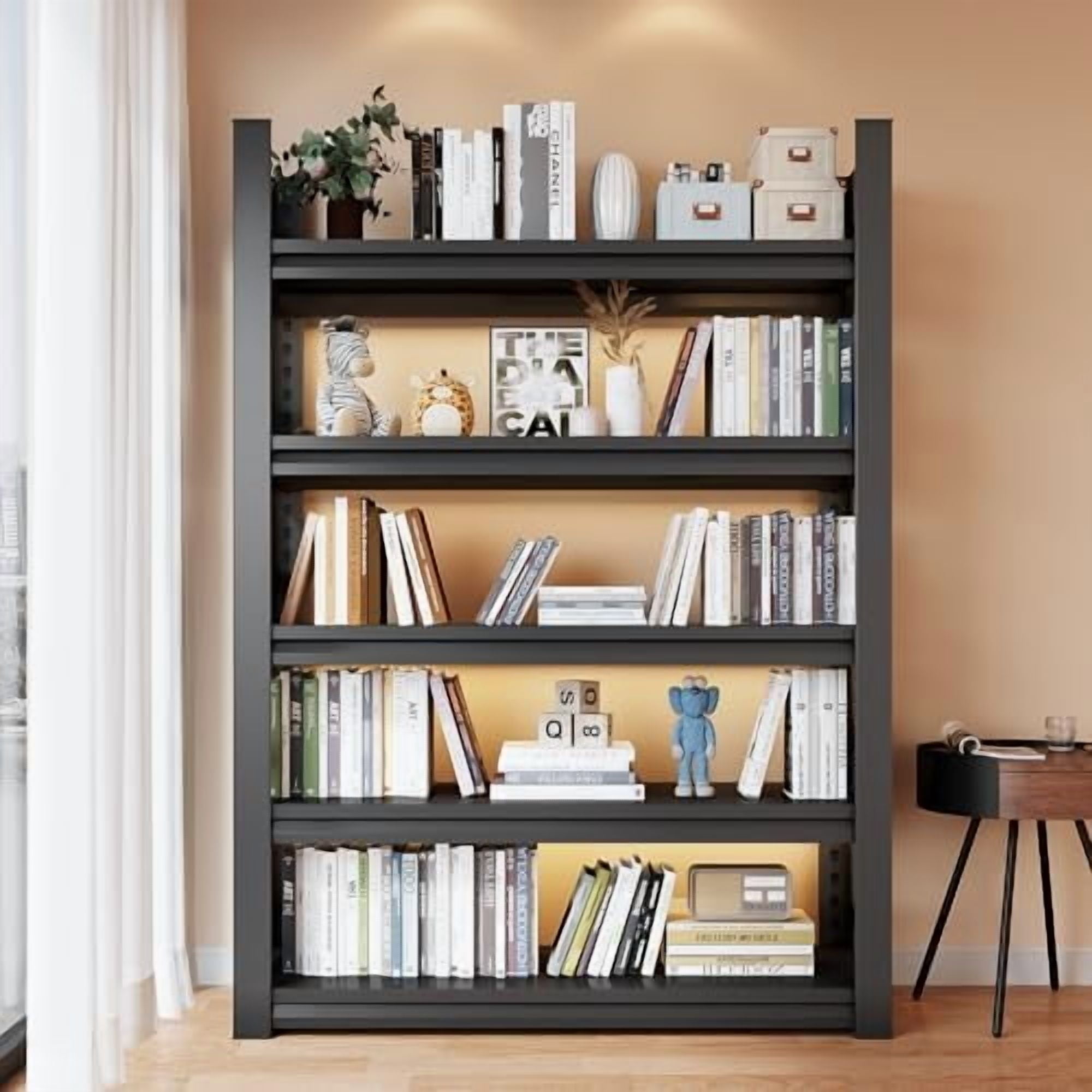 Adjustable 4-Shelf Metal Bookcase, Sturdy Steel Storage Rack for Books ...