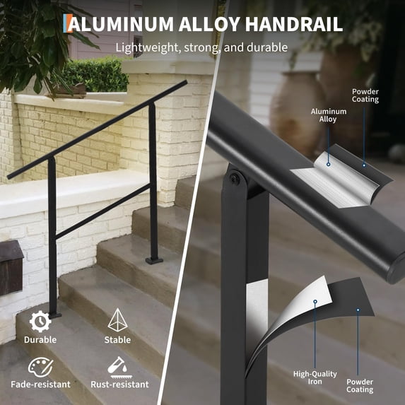 Adjustable 4-Step Black Metal Stair Hand Rail – Durable Iron Railing ...