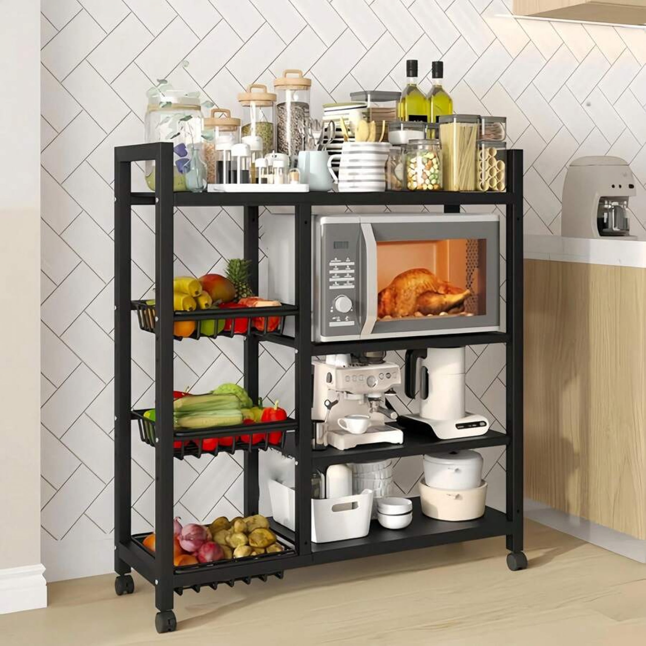 Adjustable 4-Tier 3-Basket Multifunctional Kitchen Storage Rack ...
