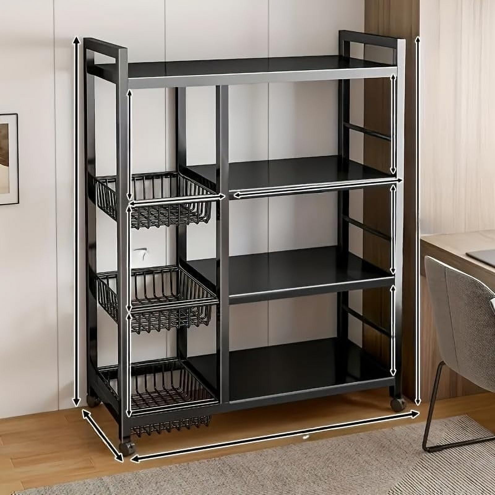 Adjustable 4-Tier Kitchen Shelves with 3 Wire Baskets, Kitchen ...