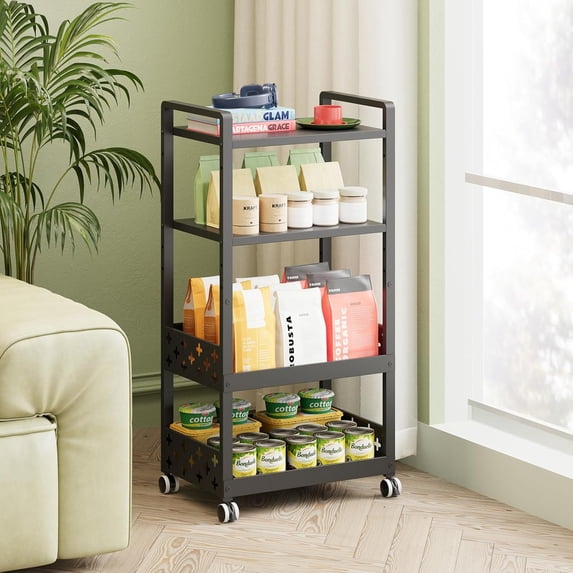 Adjustable 4 Tier Rolling Cart Metal with Lockable Wheels Rolling ...