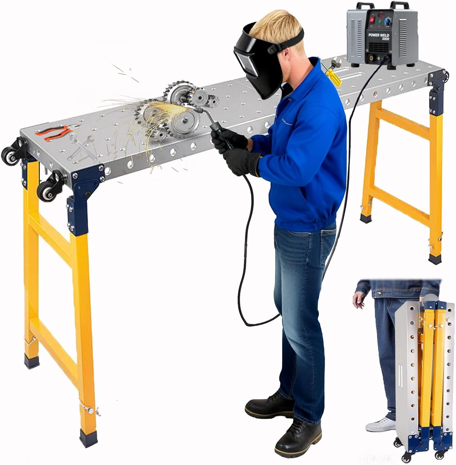 Adjustable 5 Level Height Welding Workbench Table, 65’’ x 12’’ Foldable ...