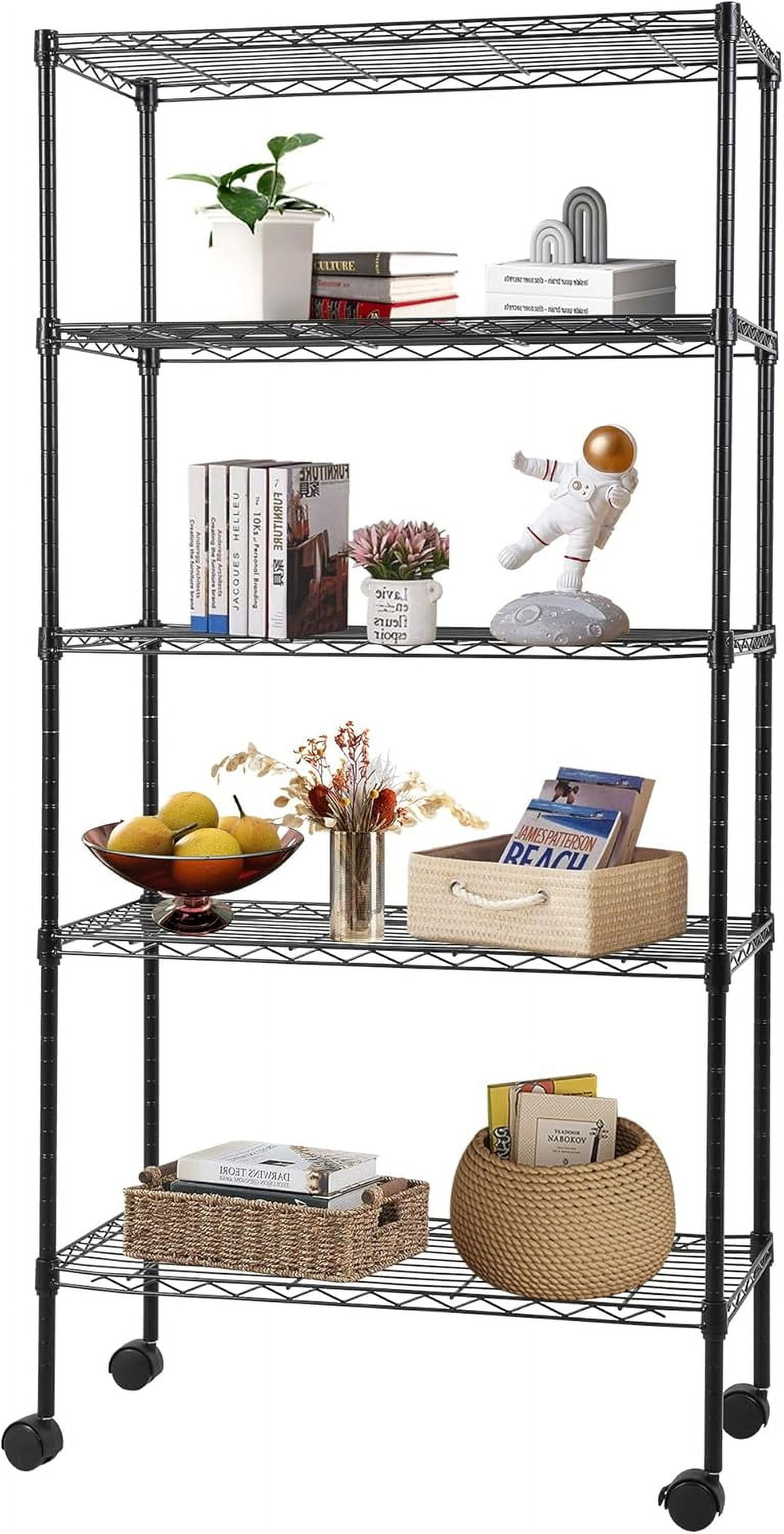 Adjustable 5-Tier Metal Shelf with Wheels, 250 Lbs Capacity, Easy ...