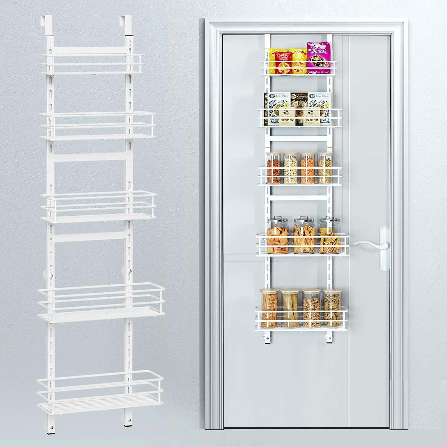 Adjustable 5-Tier Over the Door Pantry Organizer, Spice Rack, Narrow ...