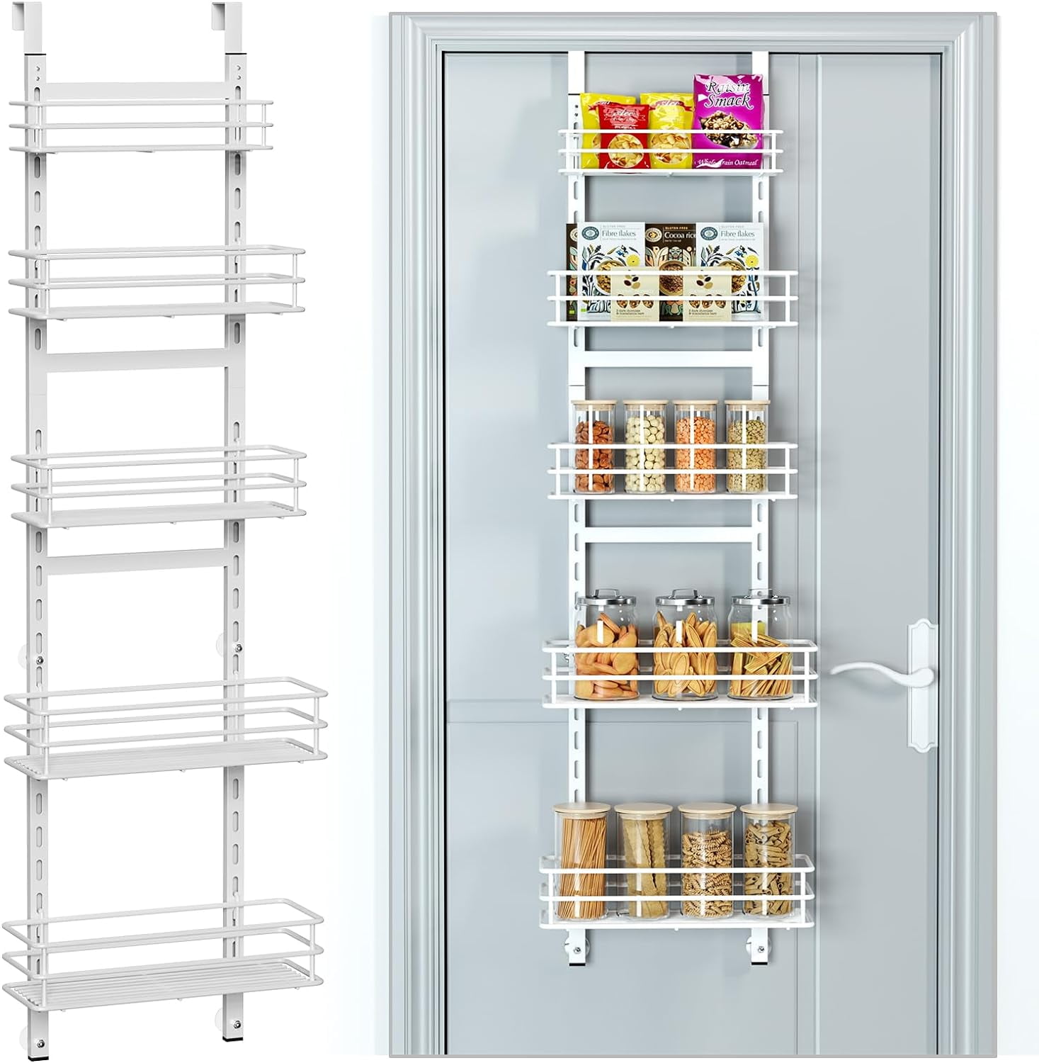Adjustable 5-Tier Over the Door Pantry Organizer, Spice Rack, Narrow ...