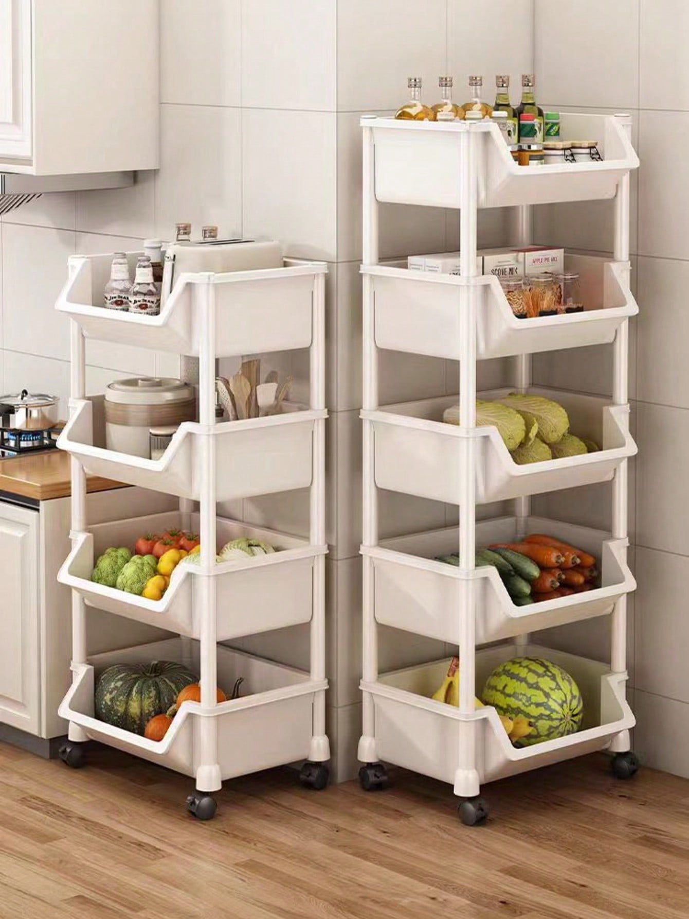 Adjustable 5-Tier Rolling Storage Car, Multi-Purpose Storage Cart With Wheels, For Kitchen ...