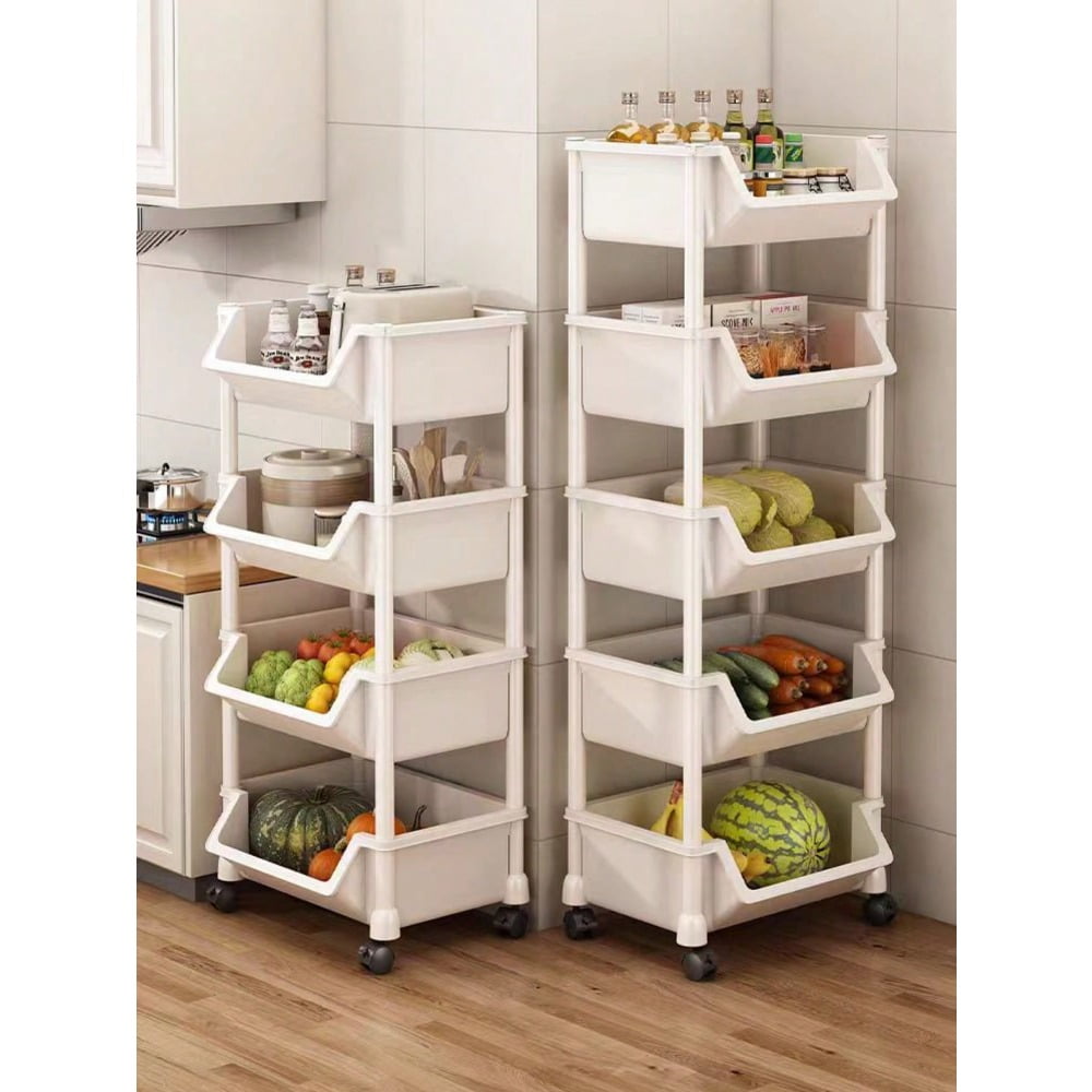 Adjustable 5-Tier Rolling Storage Car, Multi-Purpose Storage Cart With ...