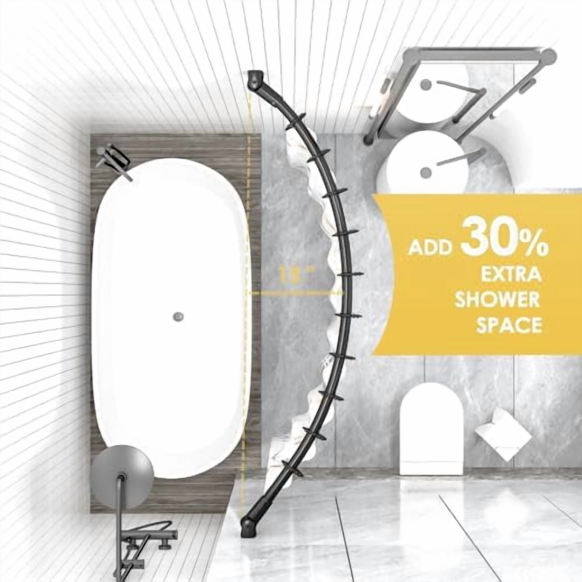 Adjustable 50-85 inches Curved Shower Rod, Extra Wide, Rustproof, Round ...