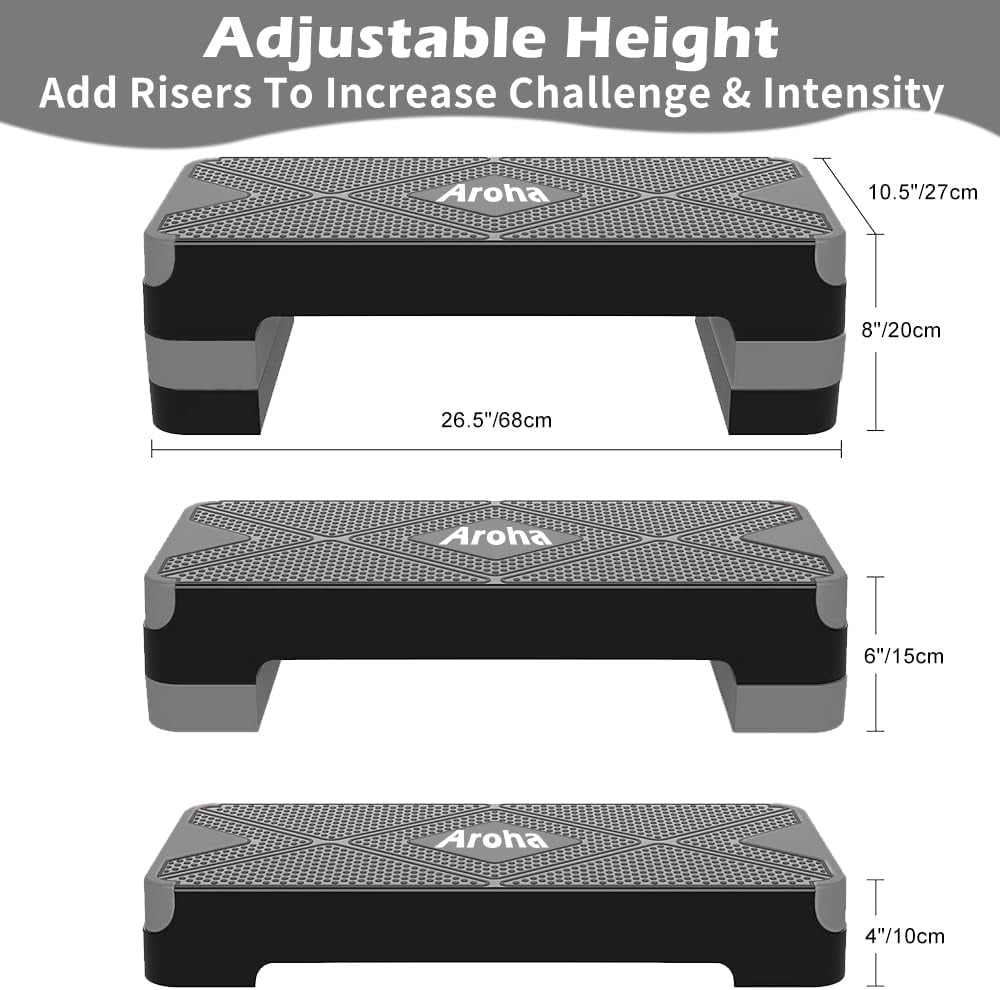 Adjustable Aerobic Exercise Step Platform with 4, 6, 8 Inch Risers for ...