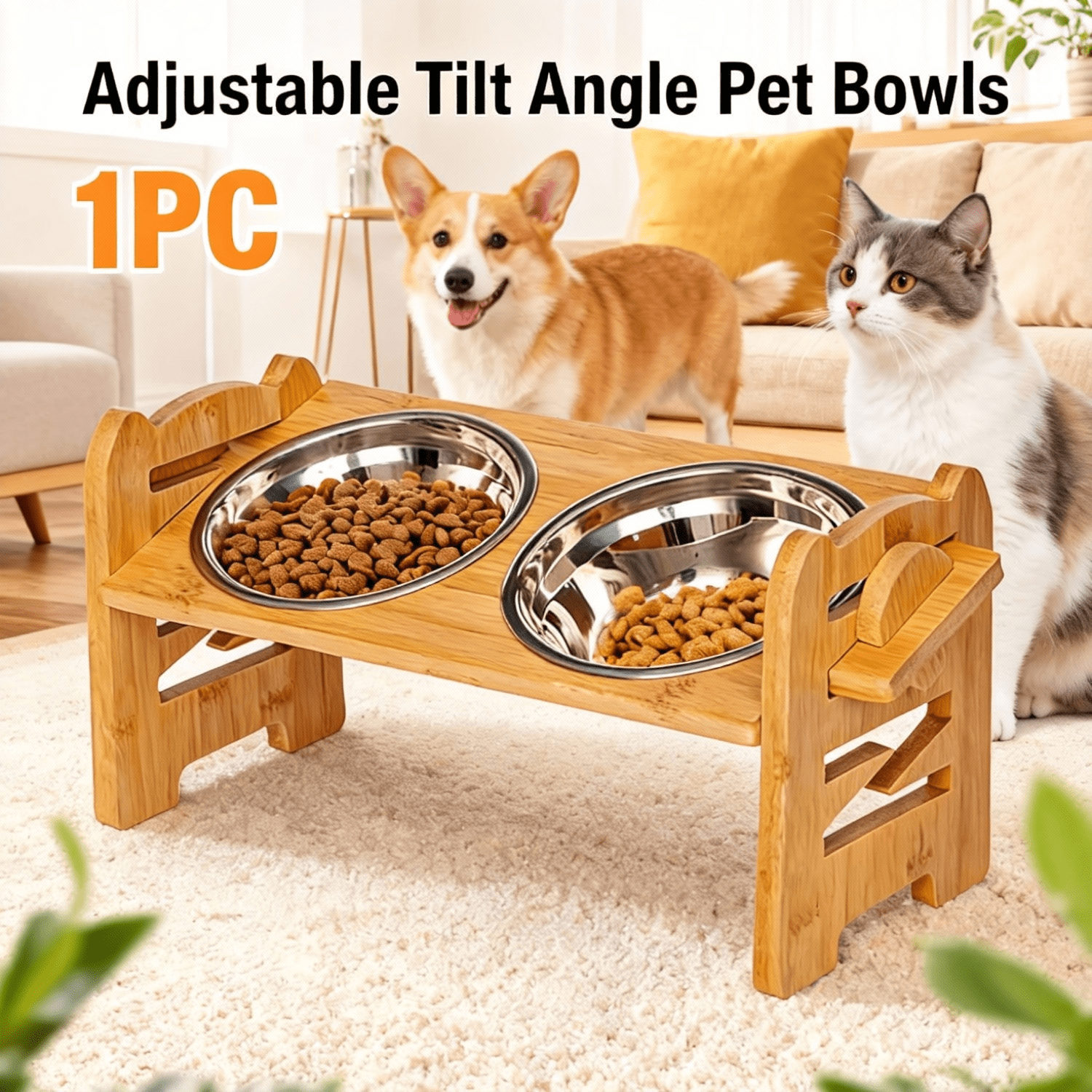 Adjustable Angle Elevated Pet Feeder for Small Breeds,Dual Stainless ...