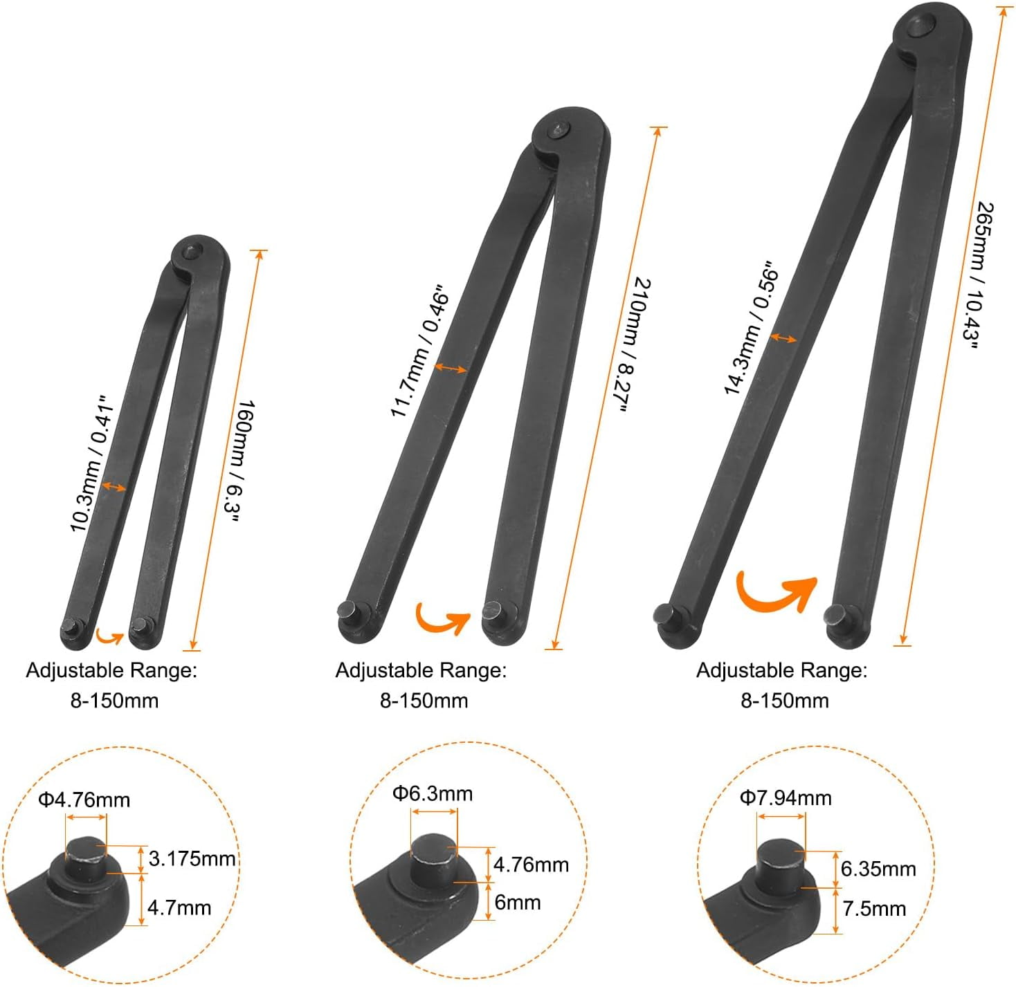 Adjustable Angle Grinder Wrench Set 2" 3" 4" CR-V Black Spanner Plier for Round Nuts - Walmart.com