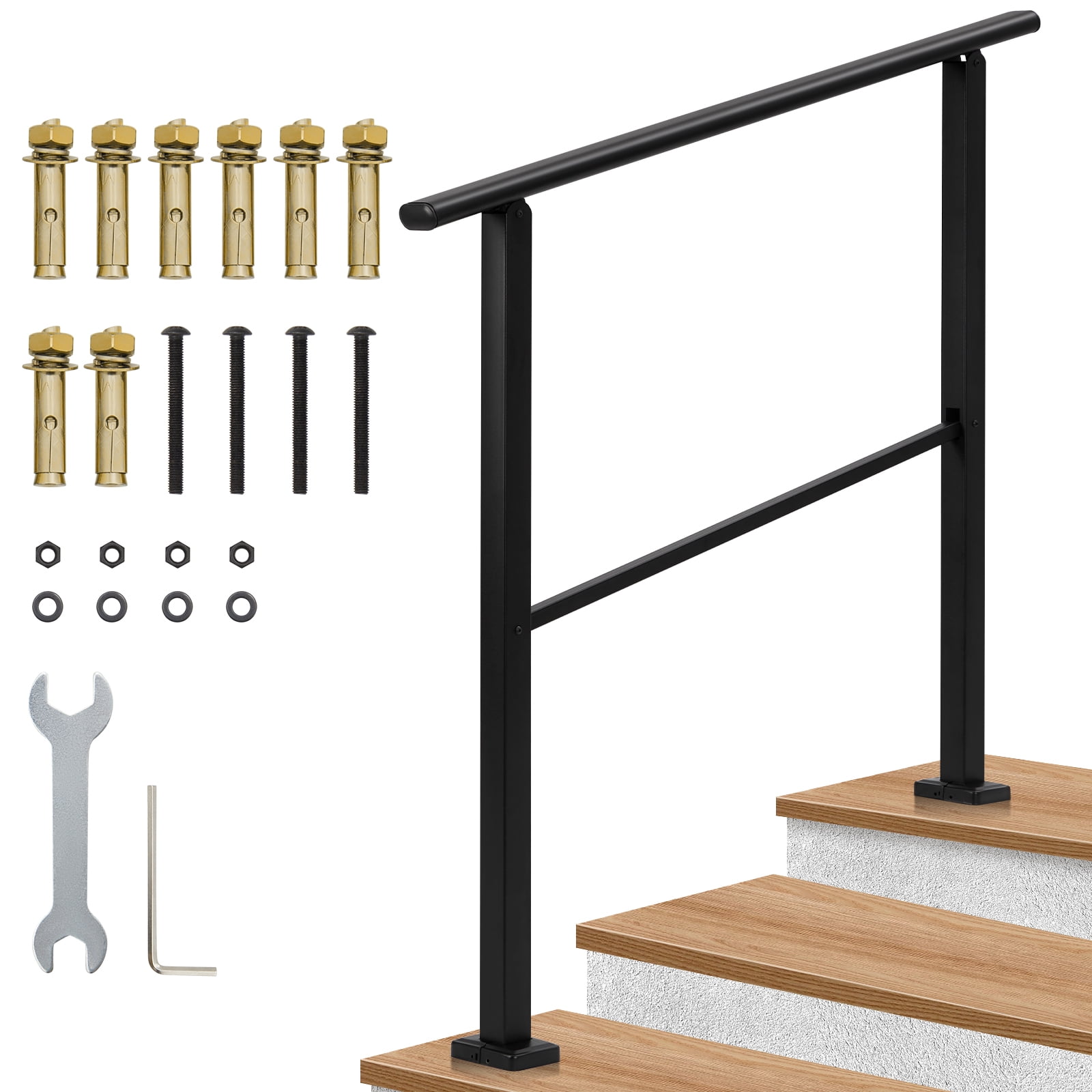 Adjustable Angle Outdoor Handrail, 3 Step Stair Handrail, Wrought Iron ...