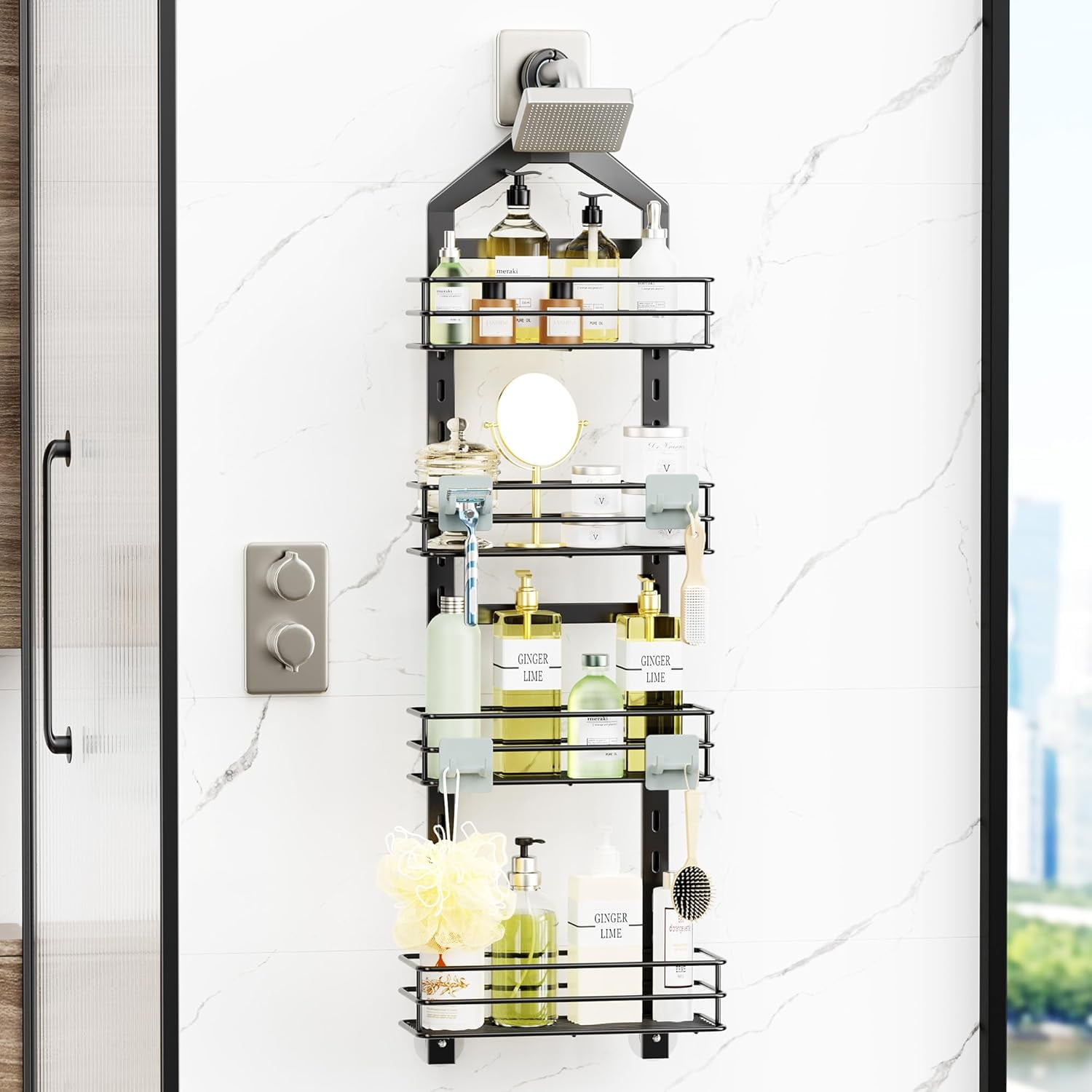 Adjustable Anti-Slip Hanging Shower Caddy, Rustproof Bathroom Organizer ...