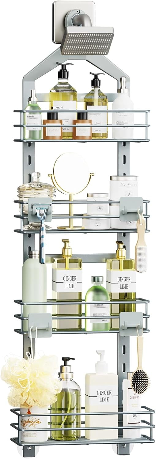 Adjustable Anti-slip Shower Caddy over Shower Head, Rustproof Bathroom ...