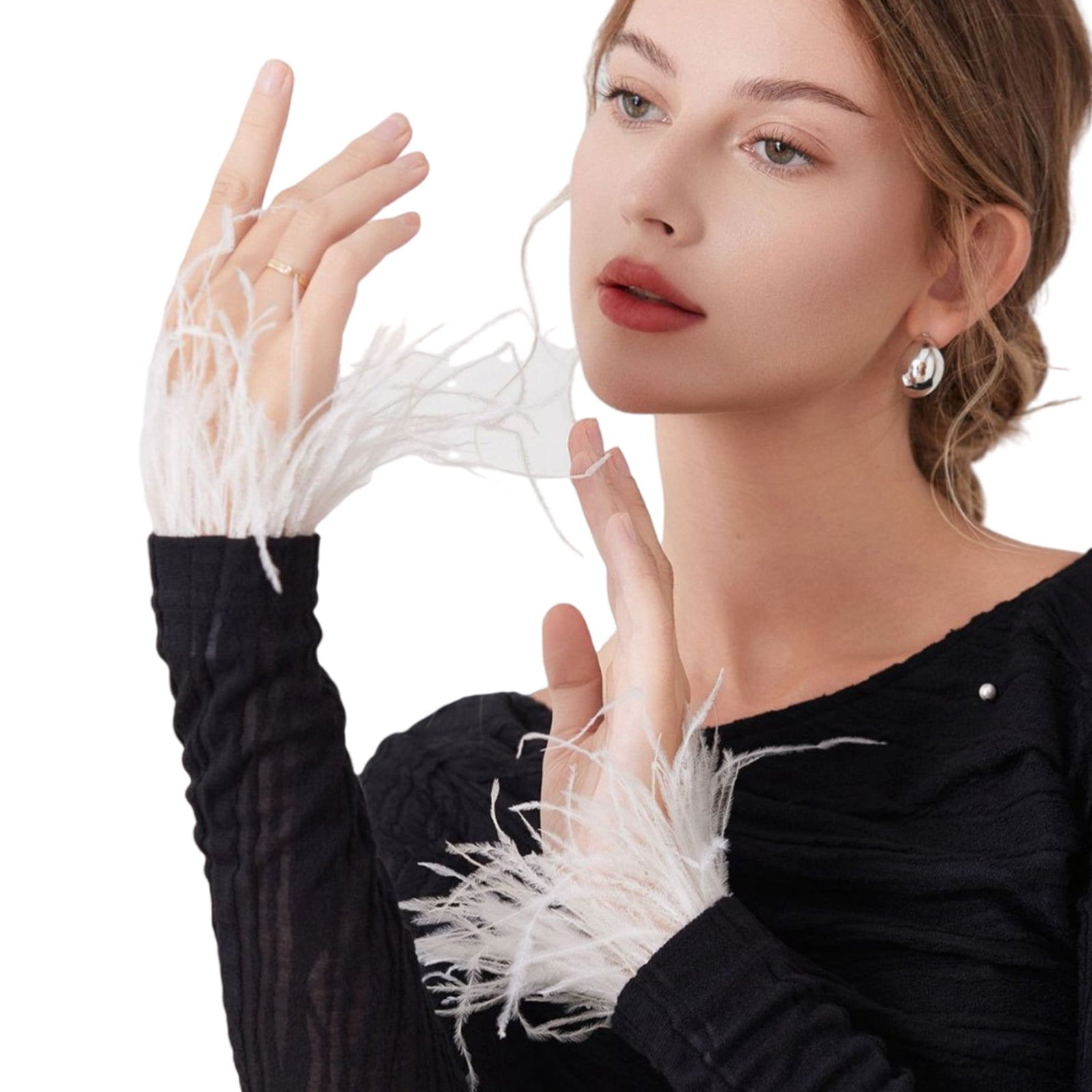 Elegant Ostriches Feathered Arm Sleeves Wrist Cuff Extension Arm Covers ...