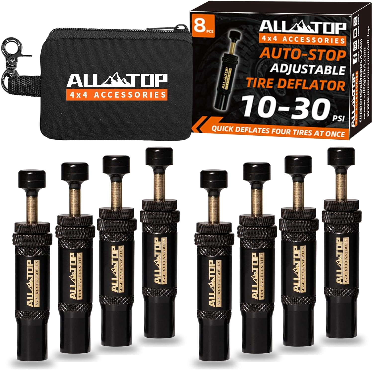 Adjustable Auto-Stop Tire Deflator Valve Kit (10-30 PSI) 8 PCS Screw-on ...