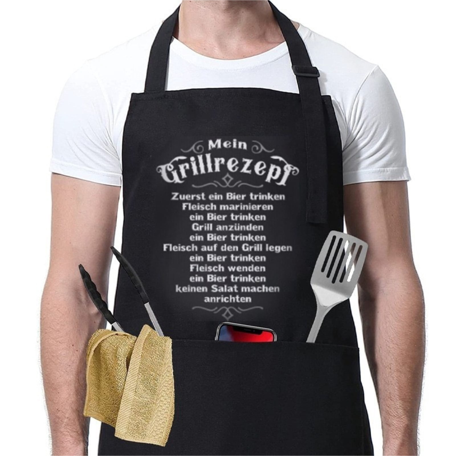 Adjustable BBQ Cooking Grilling Chef Apron for Men with Pockets Black ...