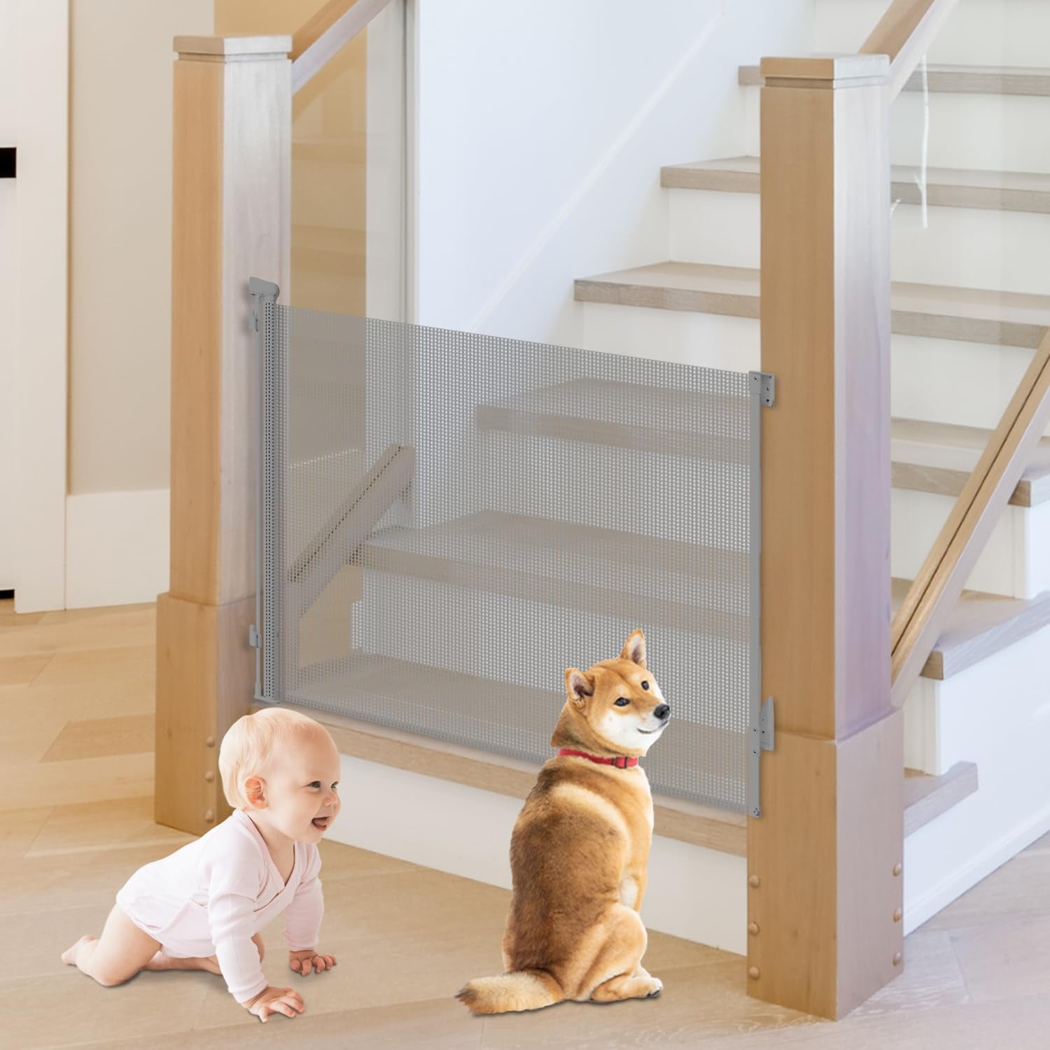 Adjustable Baby Gate, Pet Gate for Stairs, Mesh Dog Gate for Doorways ...