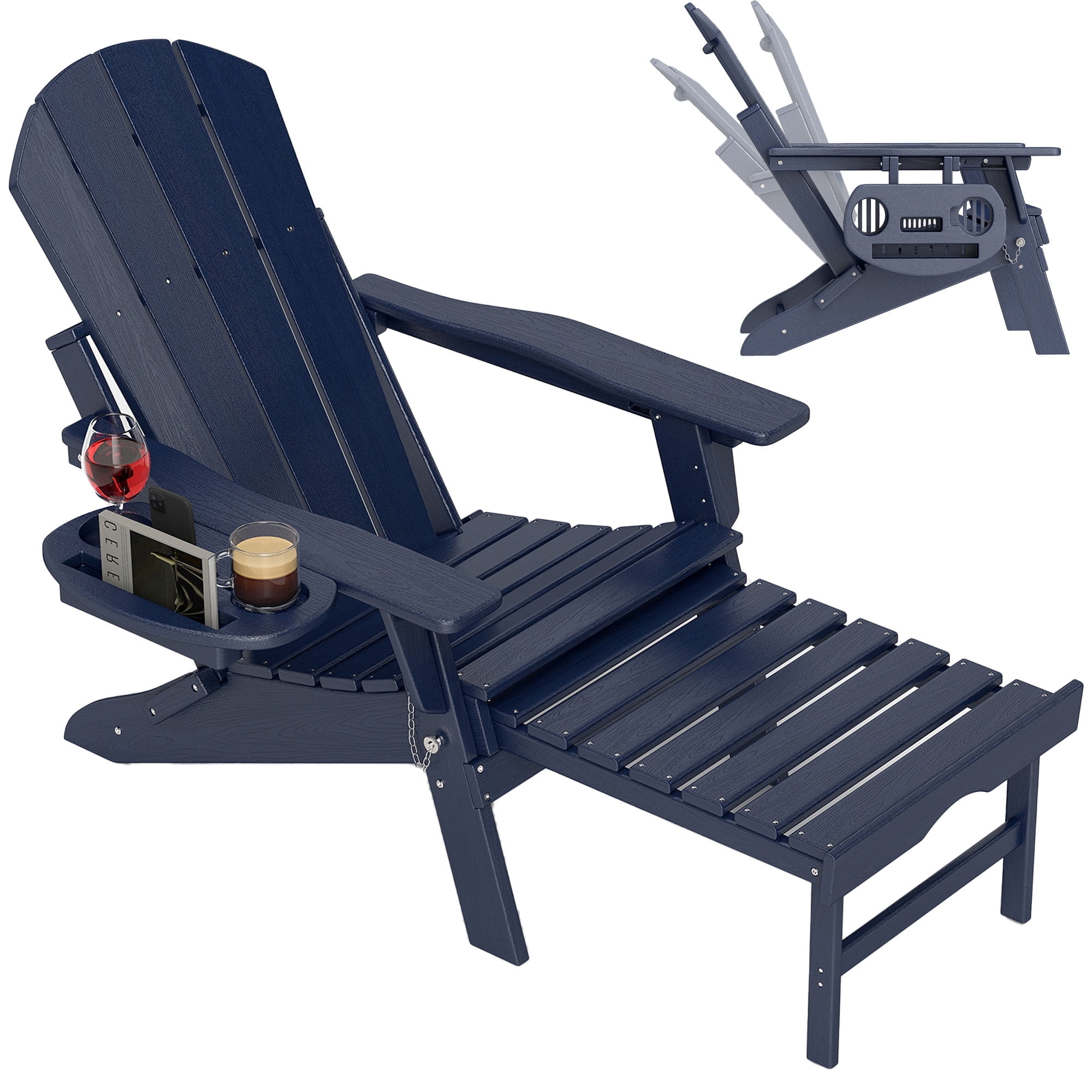 Folding Adirondack Chair with Ottoman, Adjustable Backrest Plastic HDPE ...