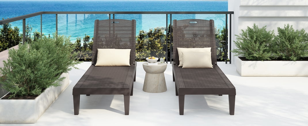 Adjustable Backrest Outdoor Chaise Lounge Set Durable Resin Pool Chairs ...