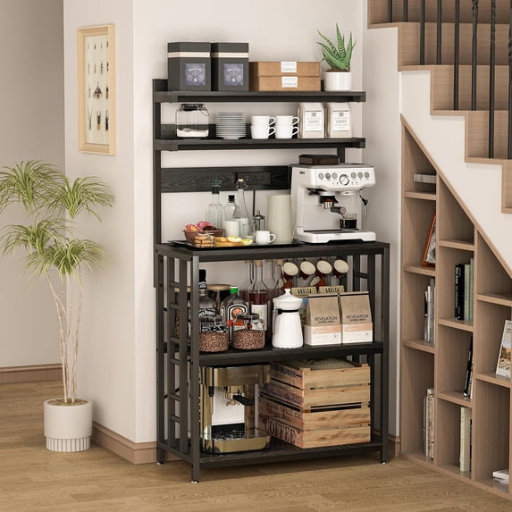 Adjustable Bakers Rack with Power Outlet,Coffee Bar Station with Led ...