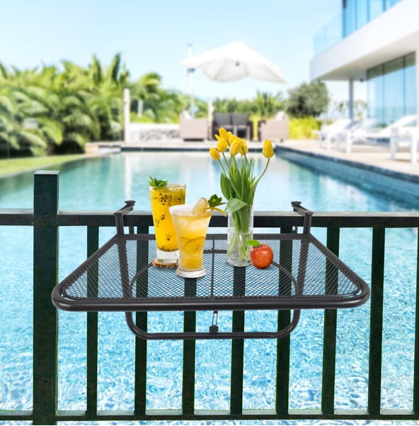 Adjustable Balcony Table for Outdoor – Rail-Mounted Metal Drink Table with 3 Height Settings ...