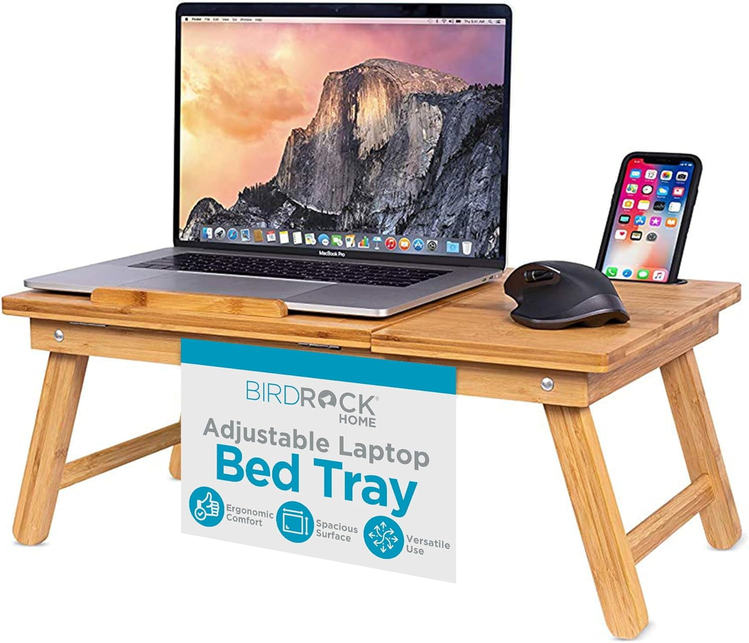 Adjustable Bamboo Laptop Bed Tray - Foldable Legs, Portable Workstation ...