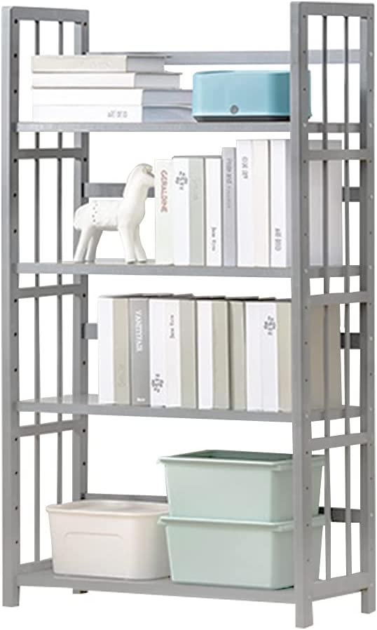 Adjustable Bamboo Open Bookshelf - Medium 4-Tier Free Standing Storage Rack, Multifunctional ...