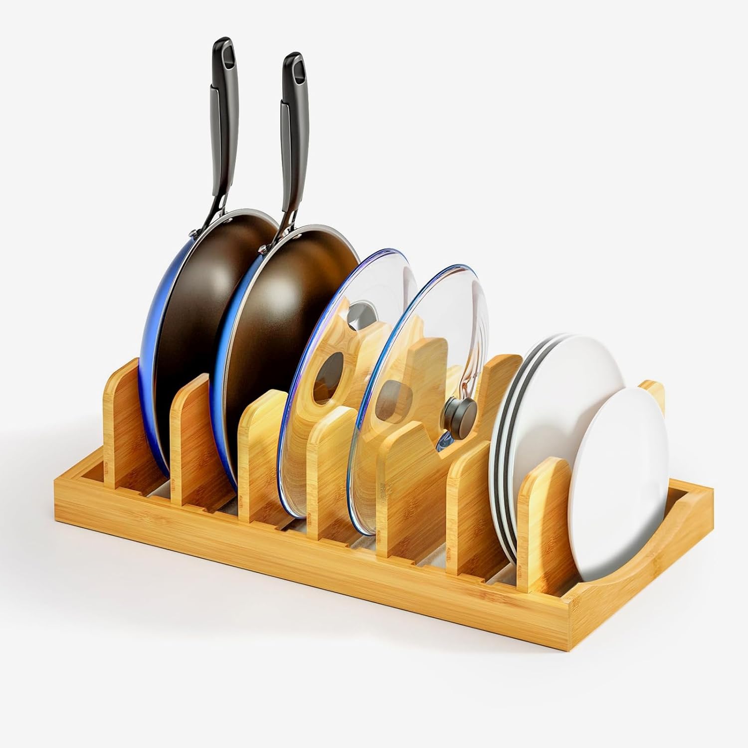 Adjustable Bamboo Pot Lid Organizer for Cabinet or Countertop Space ...