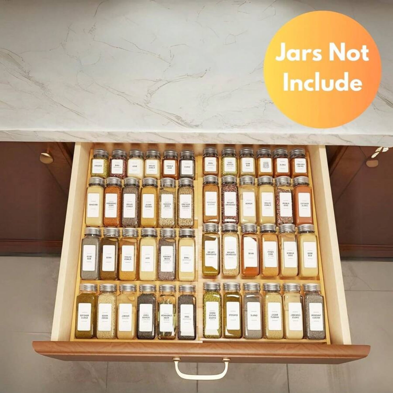 Adjustable Bamboo Spice Drawer Insert, Expandable 4 Tier Kitchen ...