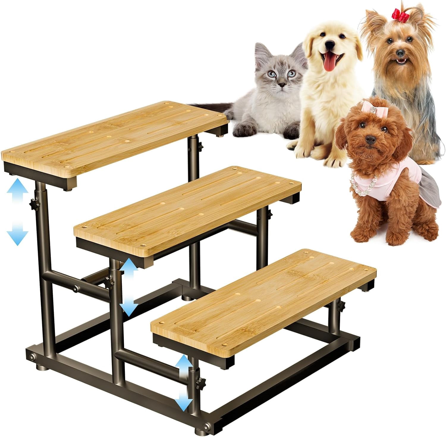 Adjustable Bamboo Steps for Sofa, Chair, Car SUV, 3-Tier Pet Stairs for ...